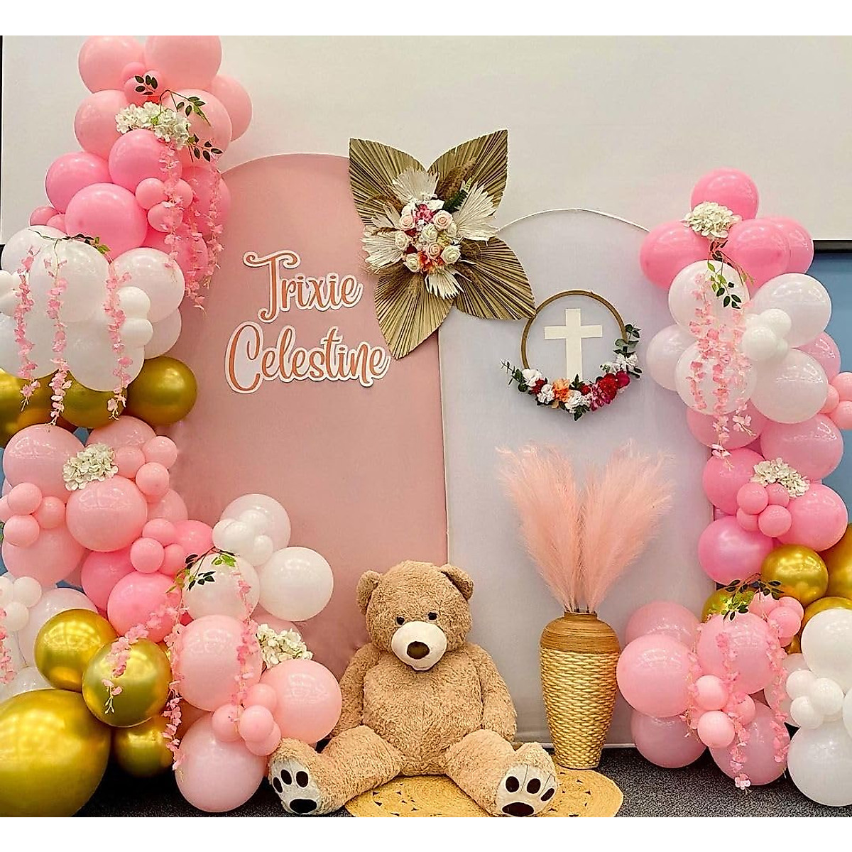 Pink and Gold Confetti Balloons Set, 50pcs 12 inch Light Pink Baby Pink White Gold Party Balloons with Ribbons for Girl Birthday Wedding Baby Shower Bridal Shower Graduation Party Decoration