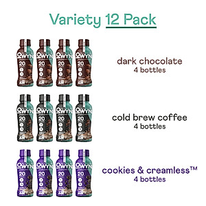 OWYN Only What You Need Plant Based Protein Shake, 20g Vegan Protein from Organic Pumpkin Seed, Flax, Pea Blend, Prebiotic Supplement, Superfood Greens, Gluten & Soy-Free (Variety Pack, 12 Pack)