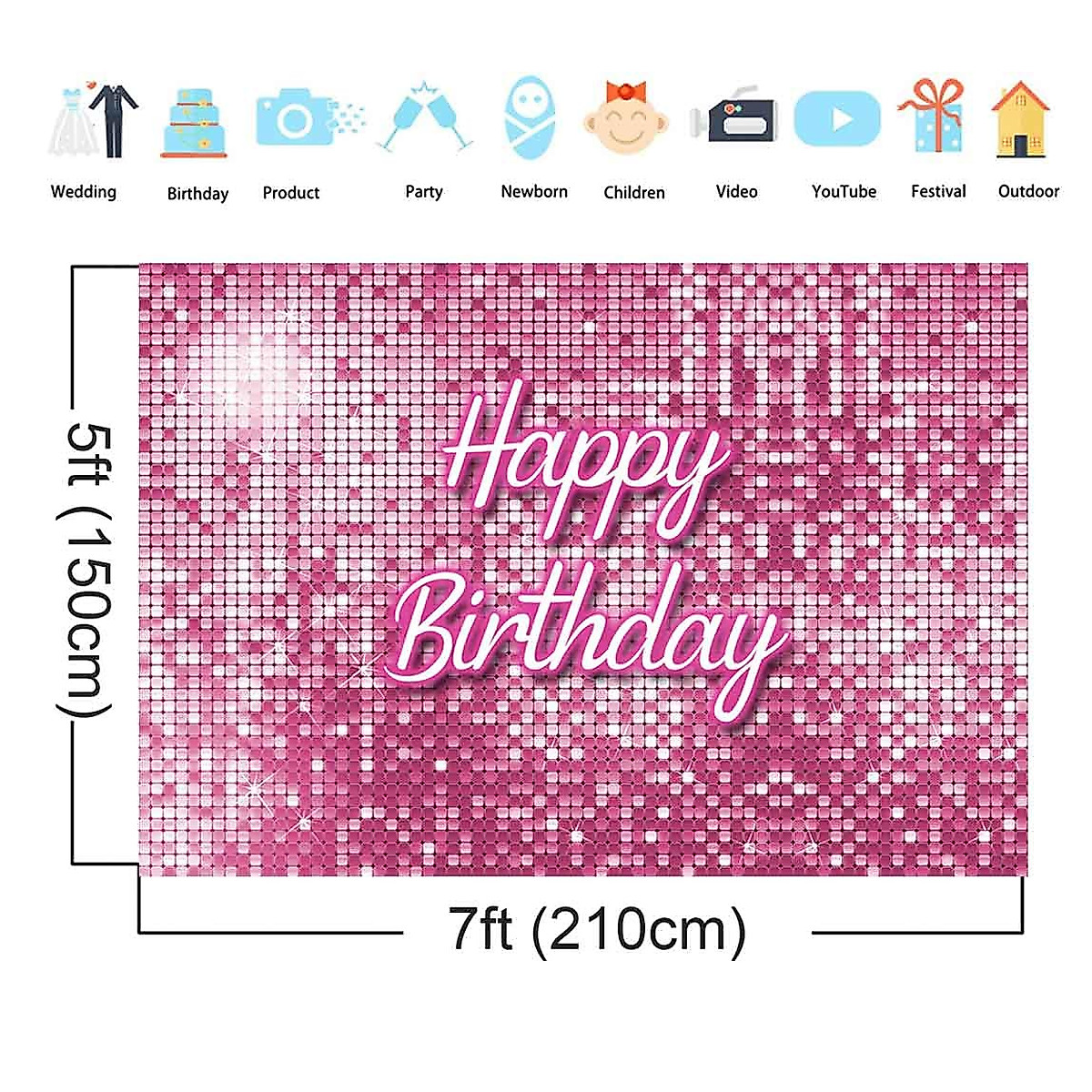 Ayayiya Pink Flash Square Birthday Backdrop Shining Sequins Shimmer Panels Wall Photography Background Princess Girl Sweet 16 18th Birthday Women 21st 30th 40th Birthday Decorations Photo Booth 7x5ft