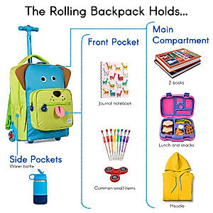 TWISE SIDE-KICK SCHOOL, TRAVEL ROLLING BACKPACK FOR KIDS AND TODDLERS (PUP)