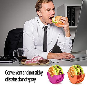 Qoyapow 4Pcs Retractable Burger Fixed Box Adjustable Hamburger Holders Reusable Washable Retractable Hamburger Clip Silicone Rack Holder Burger Box for Burger Lovers Adults and Children