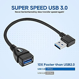UCEC USB 3.0 Extension Cable Short SuperSpeed USB Cable Extender USB 90 Degree Adapter-Male to Female-A Left & Right Angle for Webcam, Printer, Flash Drive, Hard Drive, USB Keyboard, Gamepad, 2 Pack