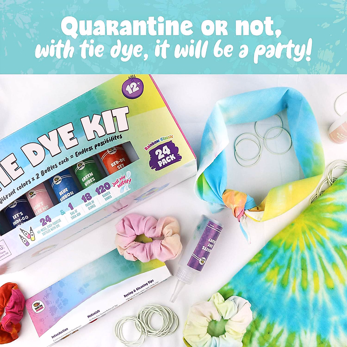 DOODLE HOG Tie Dye Kit for Kids & Adults - 24 Large Tye Dye Bottles with 12 Colors & Tie Dye Powder, Soda Ash, Gloves - Tie Dye Kits for Large Groups