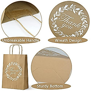 KALEFO 60Pcs Thank You Gift Bags Bulk Wedding Favors with Handle Brown Kfaft Paper Bags for Birthday Graduation Party Supplies Baby Shower Retail Shopping 7 x 4 x 9in