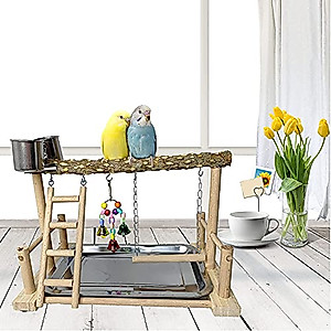 PINVNBY Bird Playground Birdcage Playstand Pet Bird Perch Platform Stand Parrot Play Gym Parakeet Cage Decor Budgie Perch Stand with Feeder Seed Cups Ladder Chew Toys for Small Animals Parrot Parakeet