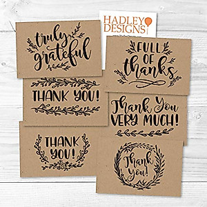 24 Rustic Kraft Thank You Cards With Envelopes, Great Note For Adult Funeral Sympathy or Gift Gratitude Supplies For Grad, Birthday, Baby or Country Bridal Wedding Shower For Western Boy or Girl