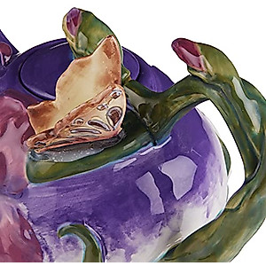 Blue Sky Ceramic Blue Bella Violet Butterfly Teapot, 9.5 x 6 x 7"