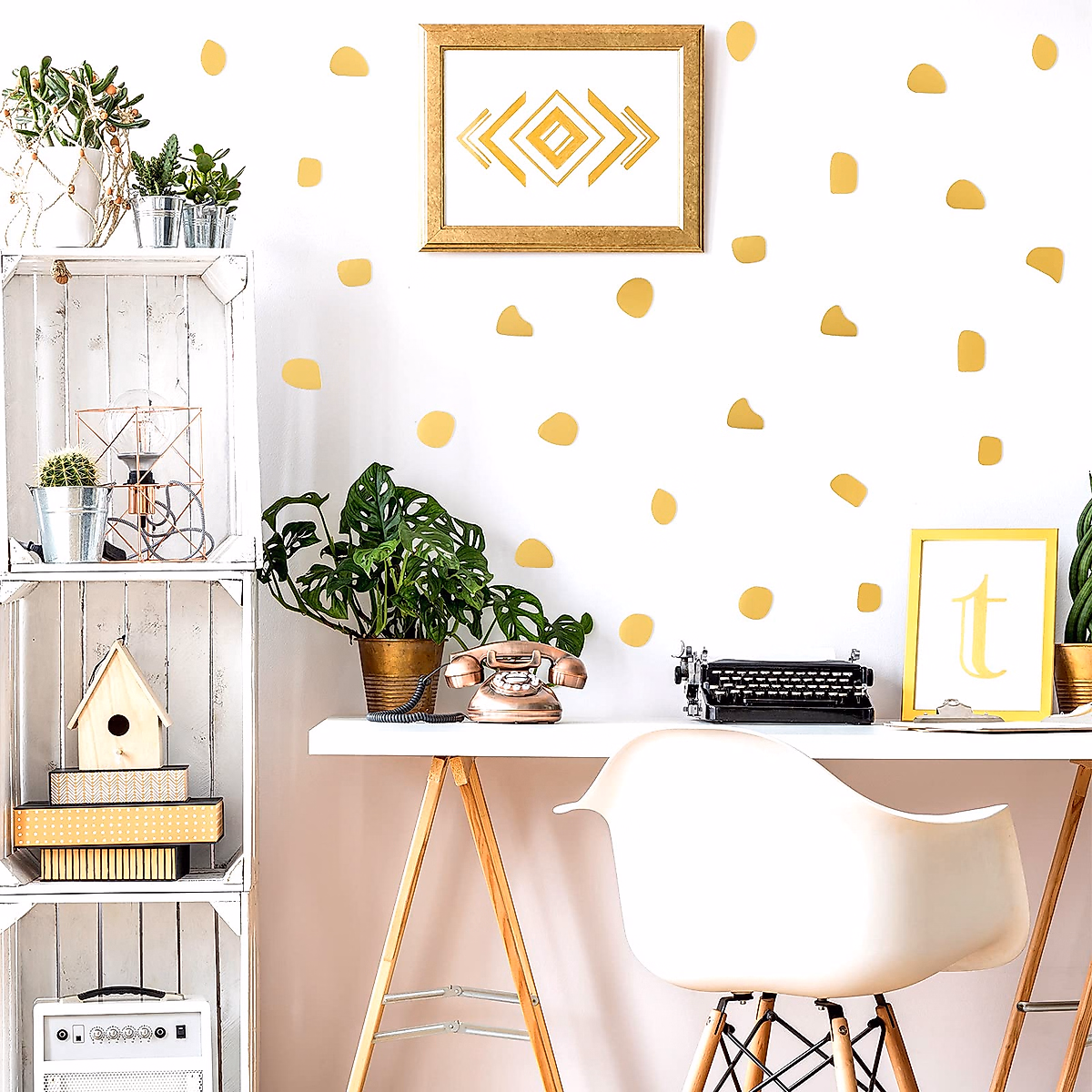 500 Pieces Irregular Polka Dots Boho Wall Decal Vinyl Nursery Wallpaper Sticker Wall Decor Peel and Stick Dot Wall Sticker for Kids Baby Girl Bedroom Home Classroom Decoration (Gold)