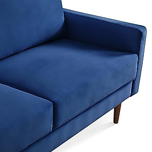 American Furniture Classics Blue 57 Inch Wide Upholstered Two Cushion Loveseat with Square Arms Velvet, 57" x 32" x 37"
