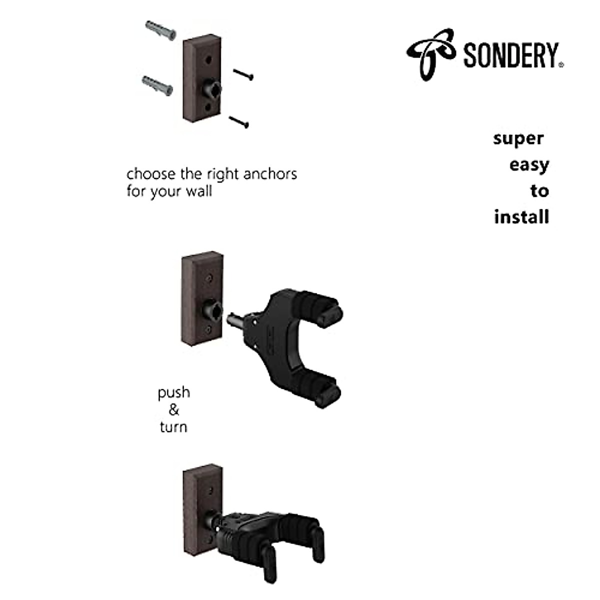 Sondery Guitar Wall Mount Hanger, Auto Lock and Adjustable Hook Holder for Acoustic and Electric Guitar, Ukulele, Bass, Banjo and Mandolin
