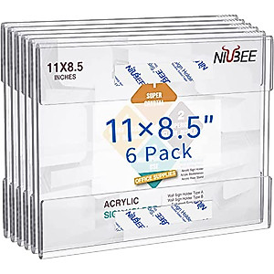 NIUBEE Acrylic Sign Holder 8.5x11 Inches Horizontal,Clear Plastic Wall Mount Sign Holder Poster Paper Holder with Free Double Sided Tape for Office, Home, Store, Restaurant-No Drilling(6 Pack)