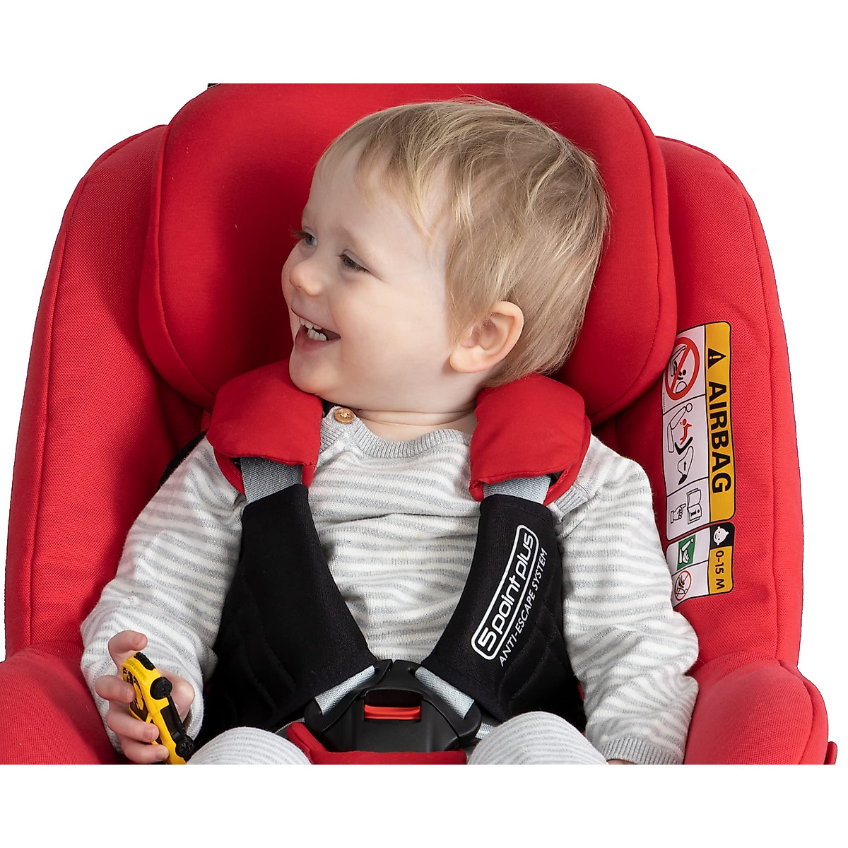Safe Anti-Escape – Winner, Baby Products Association Innovation Award. Crash tested UN ECE R44 / UN ECE R129. Stop Wriggling Out, Stop Driver Distraction
