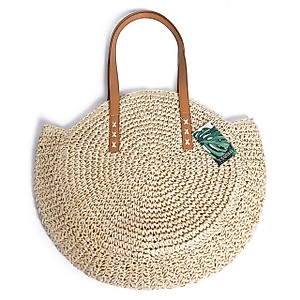 Straw Woven Bags for Women - Beach Bags Handwoven Straw Rattan Totes Shoulder Leather Summer Handbags Cross-Body Bags Beige