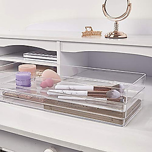 STORi SimpleSort 2-Piece Stackable Clear Drawer Organizer Set | 15" x 6" x 2" Rectangle Trays | Wide Makeup Vanity Storage Bins and Office Desk Drawer Dividers | Made in USA