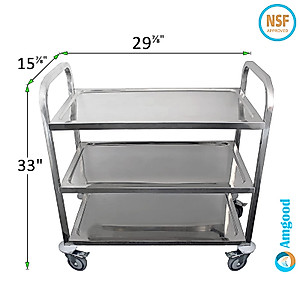 AmGood Stainless Steel Dining Cart - 3 Shelf Heavy Duty Utility Cart on Wheels (Medium - 34" Legth x 18" Width)