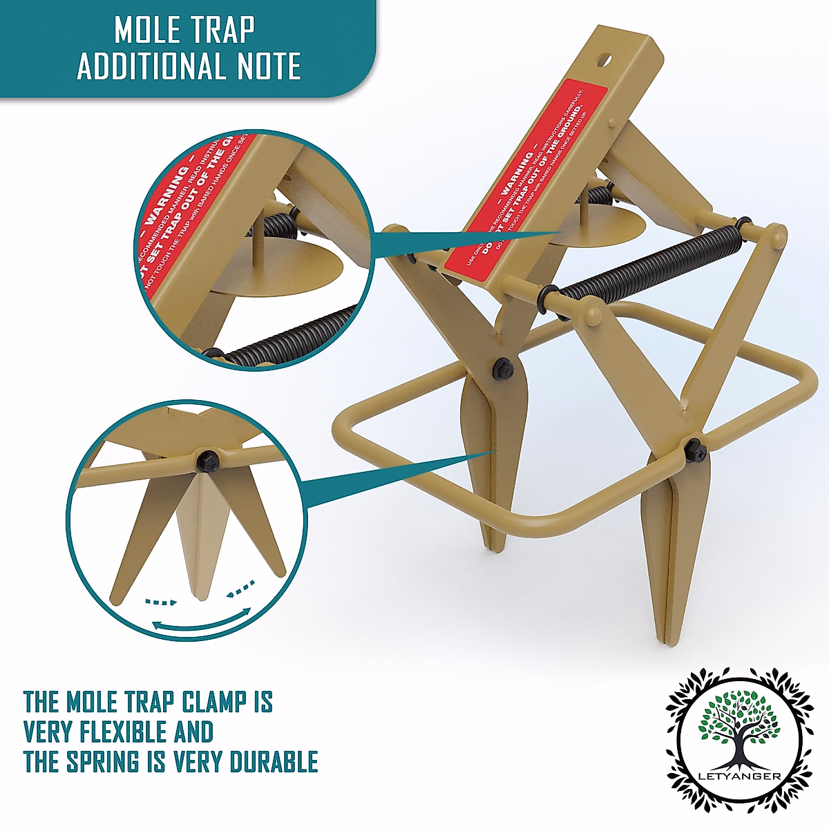 LETYANGER Mole Traps 2 Pack, Mole Killer, Reusable Mole Gopher Traps, Ground Mole Trap for Lawns, Galvanized Steel Mole Scissor Trap, Tan Color