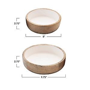 Bloomingville Mango Wood White Enameled Interior, Set of 2 Bowl, 2