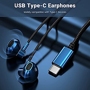 COOYA USB C Headphones for Samsung S23 S22 Flip 4 3 A53 S21 S20 Note 20 Ultra Type C Wired Earbuds with Mic Volume Control Metal Shell HiFi Stereo in-Ear Earphones for iPad Air 5th Mini 6 Pixel 6 Pro