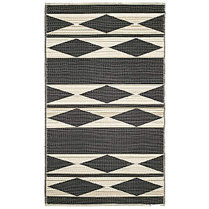 Fab Habitat Outdoor Rug - Waterproof, Fade Resistant, Crease-Free - Premium Recycled Plastic - Geo Tribal - Porch, Deck, Balcony, Mudroom, Laundry Room, Patio - Cairo - Natural & Black - 3 x 5 ft