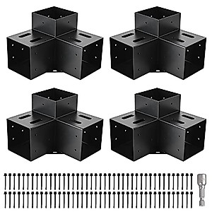 4x4 Pergola Brackets 3-Way 90° Right Angle Corner Extension Bracket Woodworks DIY Pergola kit with Black Powder Coated,Modular Sizing Pergola/Gazebo Hardware for 4x4 inches Lumber(4PCS)……
