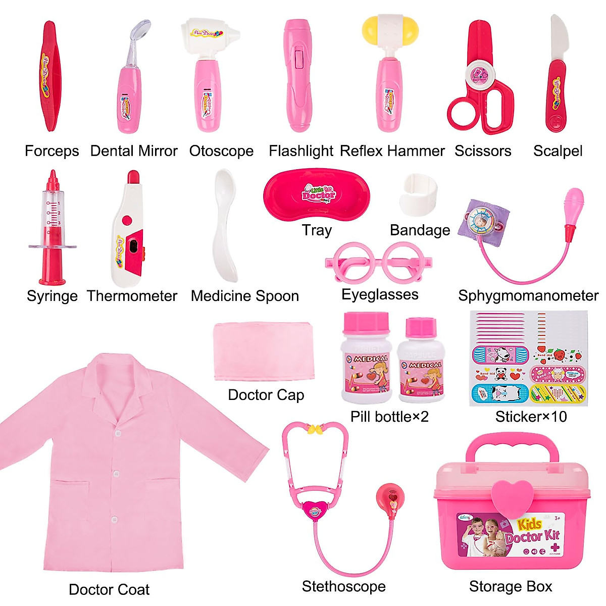 Liberry Doctor Kit for Toddlers 3 4 5 Years Old, Kids Doctor Play Set for Girls Boys Toy, Pretend Play Medical Kit with Stethoscope & Costume for Christmas Birthday Gift Pink