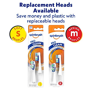 Spinbrush PRO CLEAN Battery Powered Toothbrush, Soft Bristles, 1 Count, Gold or Blue Color May Vary