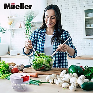 Mueller Salad Spinner with QuickChop Pull Chopper, Vegetable Washer with Bowl, Anti-Wobble Tech, Lockable Colander Basket and Lid with Pull Cord - Lettuce Washer and Dryer