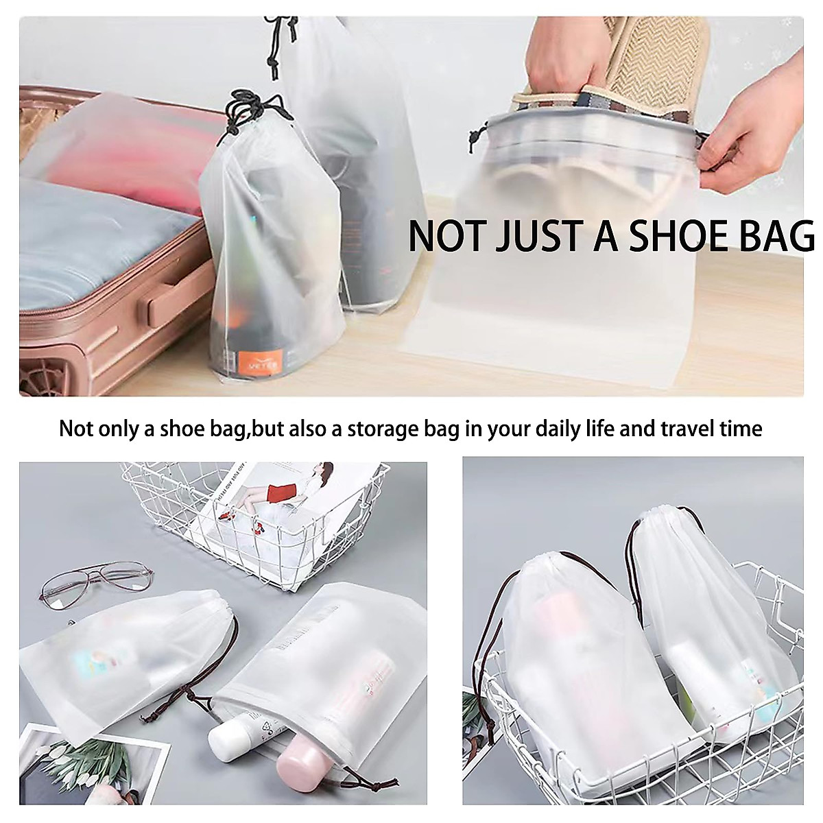 20 Pcs Travel Shoe Bags Shoe Organizer for Packing Clear Drawstring Travel Shoe Bag for Luggage