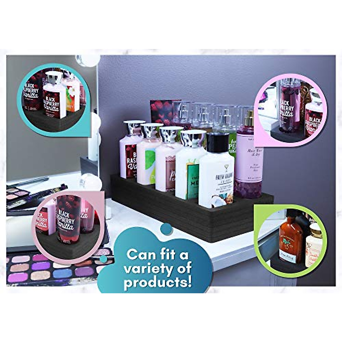 Polar Whale 2 Lotion and Body Spray Stand Organizers Tray Washable Waterproof Insert for Home Bathroom Bedroom Office 6 x 9.75 x 2 Inches 10 Slots Black 2pc Pair Set