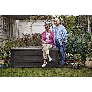 Keter Westwood 150 Gallon Resin Large Deck Box-Organization and Storage for Patio Furniture, Outdoor Cushions, Garden Tools , Pool Toys, Brown