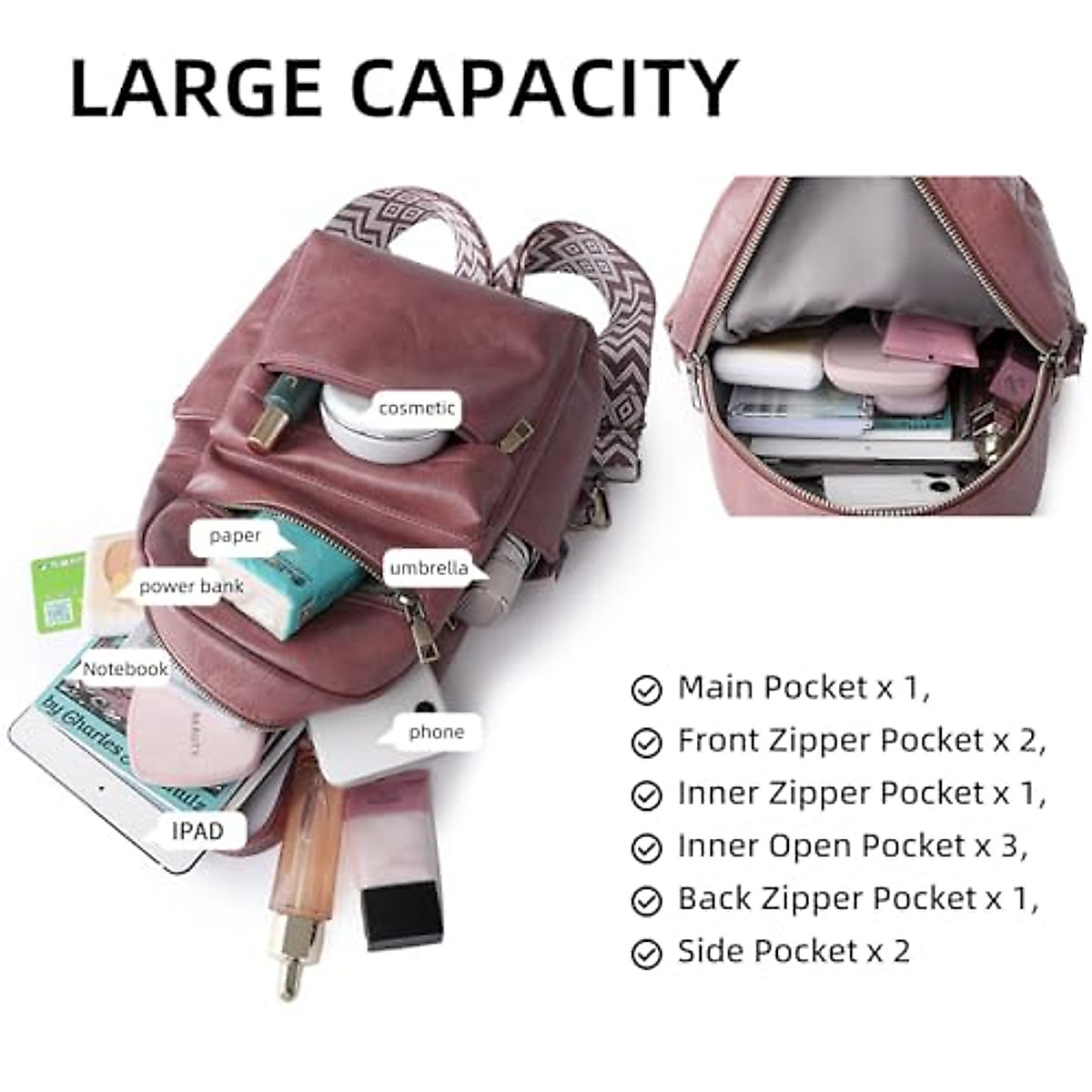 ALUSBELL Vintage Sling Bag Sling Backpack for Men Women, Vegan Leather Crossbody Bag Fanny Packs, Fashion Chest Bag Daypack with 2 Adjustable Straps,Pink