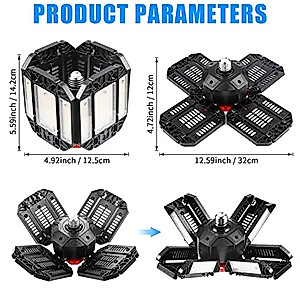 MAKDAK LED Garage Lights 2 Pack,LED Shop Light Deformable Garage Ceiling Lights with 12+1 Adjustable Multi-Position Panels,E26 6500K 18000LM Eqv 180W led Lights for Garage/Basement/Shop/Workshop