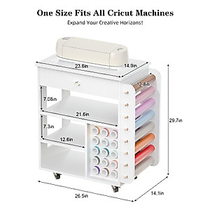 Rolling Craft Cart and Storage Table for Cricut - VDamu Vinyl Roll Holder and Craft Room Organizer