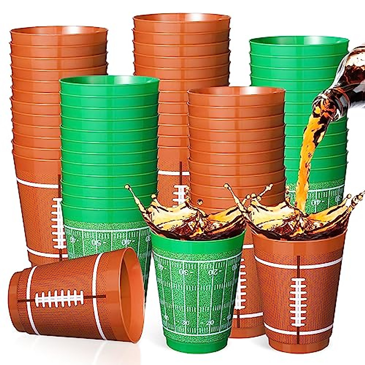 Nuenen 16 oz Football Plastic Cups Football Party Cup Favors Set Football Theme Reusable Cups Plastic Frosted Cup for Football Theme Party Supplies Kids Game Birthday Decorations(24 Counts)