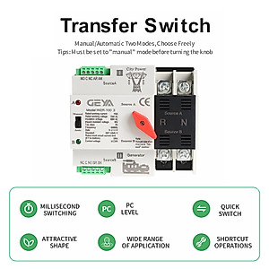 GAEYAELE Automatic Transfer Switch Three Phase ATS 63A 110V Power Transfer Switch Din Rail Mounted Controller Electrical Type(W2R 3P 63A 110V)
