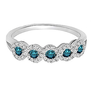 Dazzlingrock Collection 0.53 Carat (ctw) Round Blue & White Diamond Stackable Wedding Band for Women 1/2 CT, 10K White Gold, 10K White Gold, Size 8