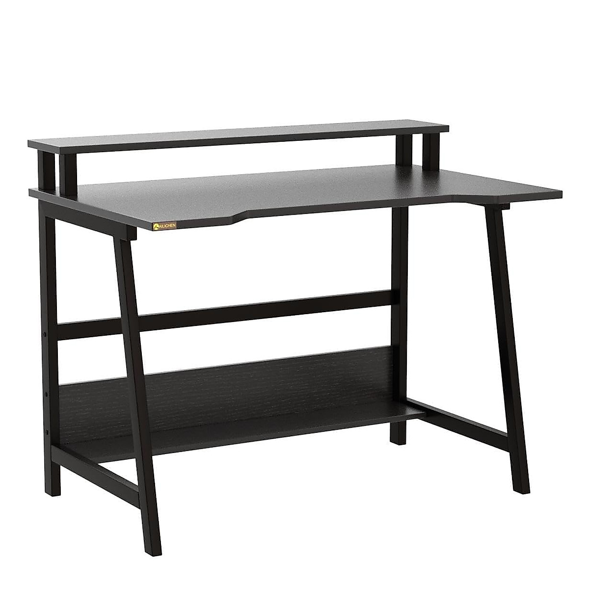 YQ JENMW 31.5 Inch Small Desk, Small Computer Desk for Small Spaces, Modern Writing Table with Monitor Storage Shelf, Compact Laptop Desk for Home Office and Study, Black