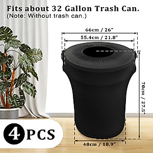 BSTKEY 32 Gallon Stretch Spandex Trash Can Cover, 4 Pack Outdoor Fitted Waste Container Cover Round Garbage Can Covers for Wedding Party Fundraiser Decor, without Trash Can (Black)