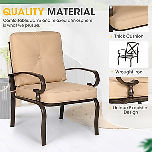 Incbruce 5 Pcs(6 Seats) Outdoor Metal Furniture Sets Wrought Iron Patio Conversation Sets, (Glider, 2 Single Chairs, Loveseat, and Coffee Table) with Cushion (Brown)