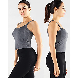 NELEUS Women's 3 Pack Compression Athletic Tank Top with Bra,8088,black/grey/rose red,Large