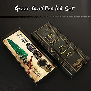 Aifeiter Quill Pen ink Set,Calligraphy Pen Set,Calligraphy Pen for Writing,Christmas Gift for Handwriting Lovers Birthday Gift,Luxury Vintage Signature Pen-Green