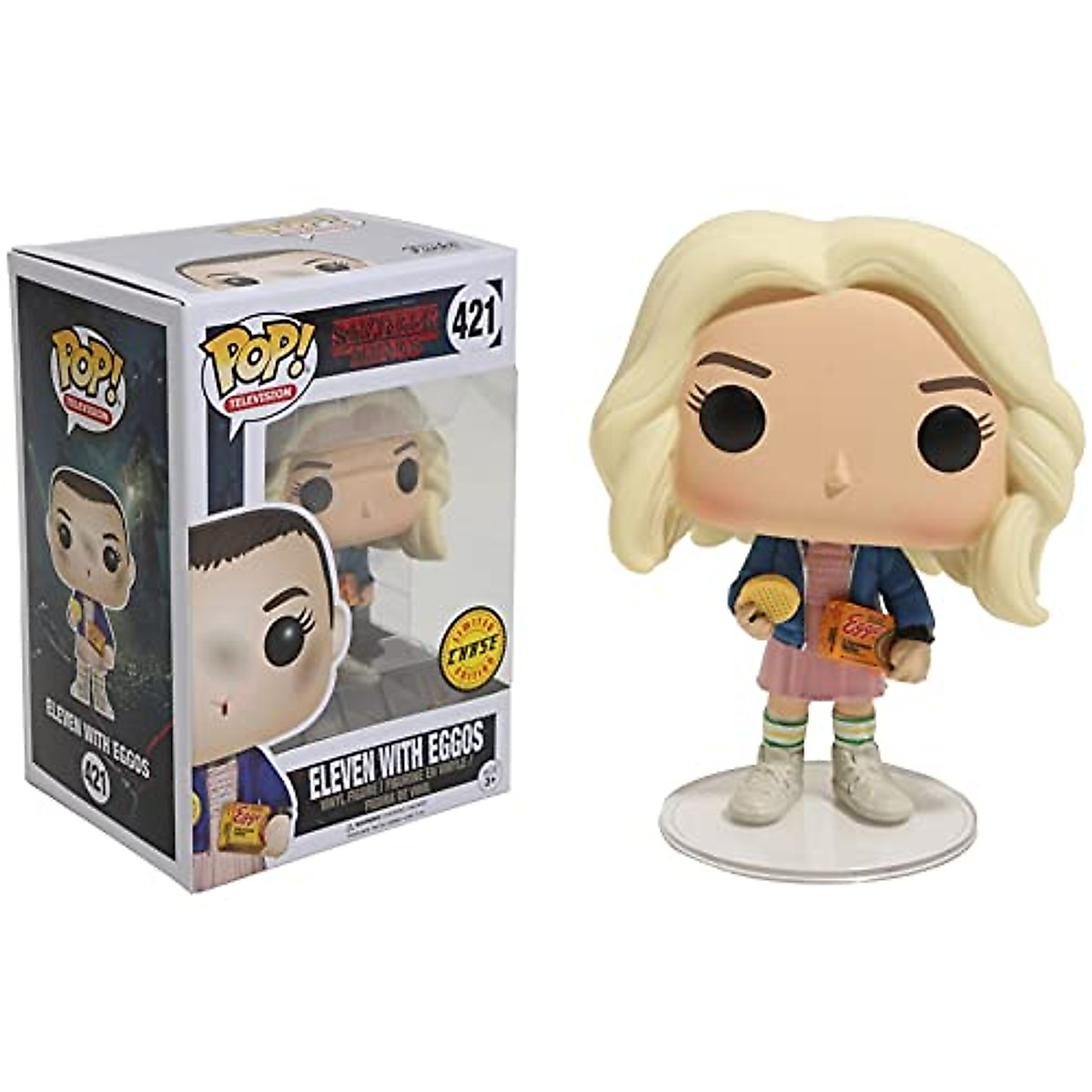Funko POP [Stranger Things] - Eleven in Wig with Eggos Limited Edition Chase Pop! Vinyl Figure (Bundled with Compatible Pop Box Protector Case), Multicolor, 3.75 inches