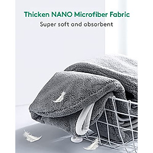 Microfiber Hair Towels Wrap for Women, 2 Pack Thick Hair Drying Towels with Button, Fast Drying Hair Turbans for Wet Hair, Long, Curly Hair, Super Soft Hair Wrap Towels for Women Anti Frizz (Grey)