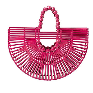 BAMBOO WOODEN PURSE BEADED STRAP (PINK, LARGE)