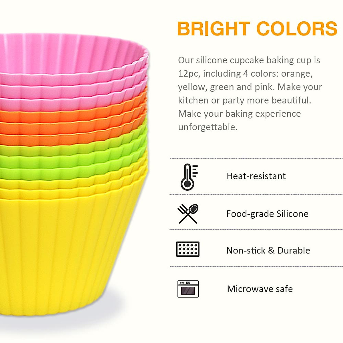 Pharamat Extra Large Silicone Cupcake Baking Cups 12 Pack, 3.54 Inch Non Stick Cupcake and Muffin Liners, Reusable Jumbo Silicone Baking Cups Easy to Clean, Perfect for Cupcake, Muffin, Mousse