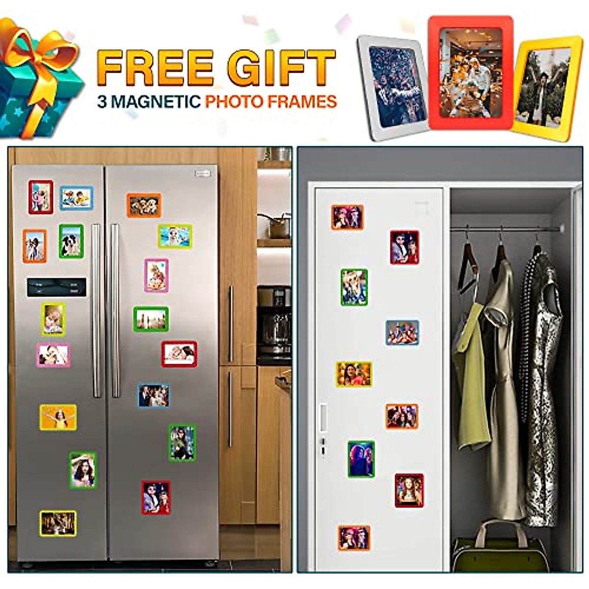 Confetti Cannon Party Poppers [6 Pack], Gift 3 Magnetic Photo Frames, Multicolor Biodegradable Confetti Shooters for Wedding, Birthday, Party, Graduation Celebrations, New Year’s Eve