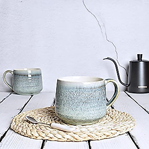 Bosmarlin Large Ceramic Wide Coffee Latte Mug Set of 2, 18 Oz, Big Stoneware Tea Cup for Office and Home, Dishwasher and Microwave Safe (Willow Green, 2)