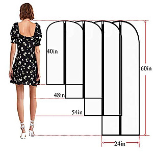 homeminda Extra Long Dress Garment Bags 60in Clear Hanging Lightweight Breathable Dust Cover with Study Full Zipper for Storage Clothes and Travel Pack of 6