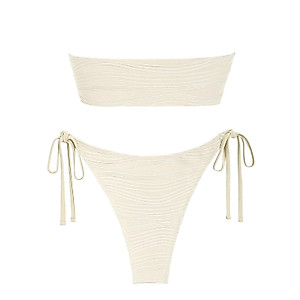 ZAFUL Women's Bandeau Bikini Set Tie Side Swimwear O Ring Cinched Strapless Swimsuit Halter Two Piece Bathing Suit