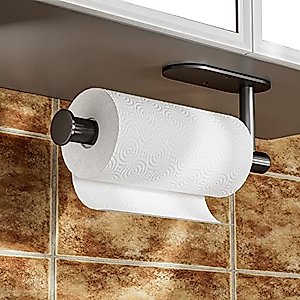 WEKIS Matte Black Paper Towel Holder Under Cabinet, Bathroom Towel Holder Self Adhesive or Drilling Wall Mounted, Paper Towels Holders for Kitchen, Sturdy Rustproof Stainless Steel Paper Towel Holder…